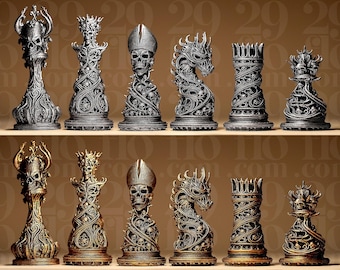 Gothic Ornamental Chess Set | Dark Art Chess Pieces | Morbid Skull ...