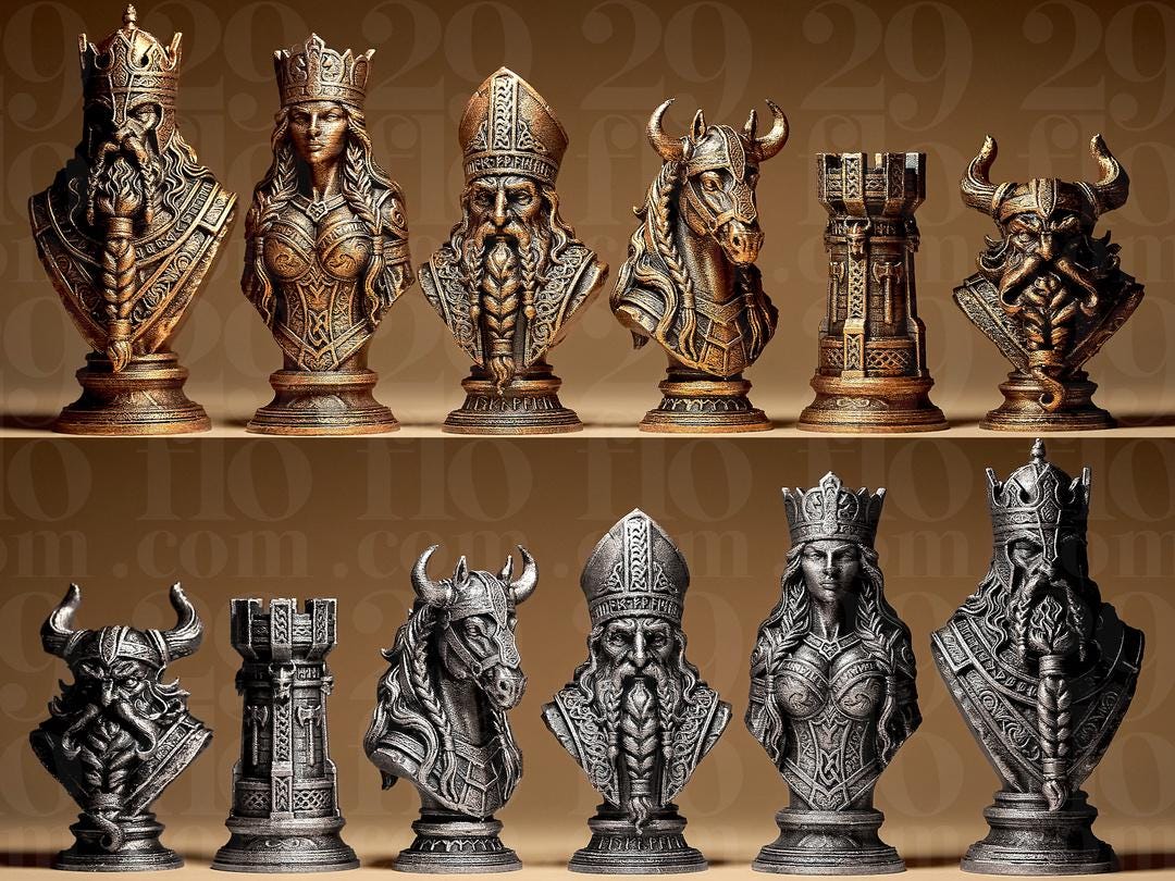 Viking Chess Set | Norse Mythology Decor | Medieval Chess | Hand ...