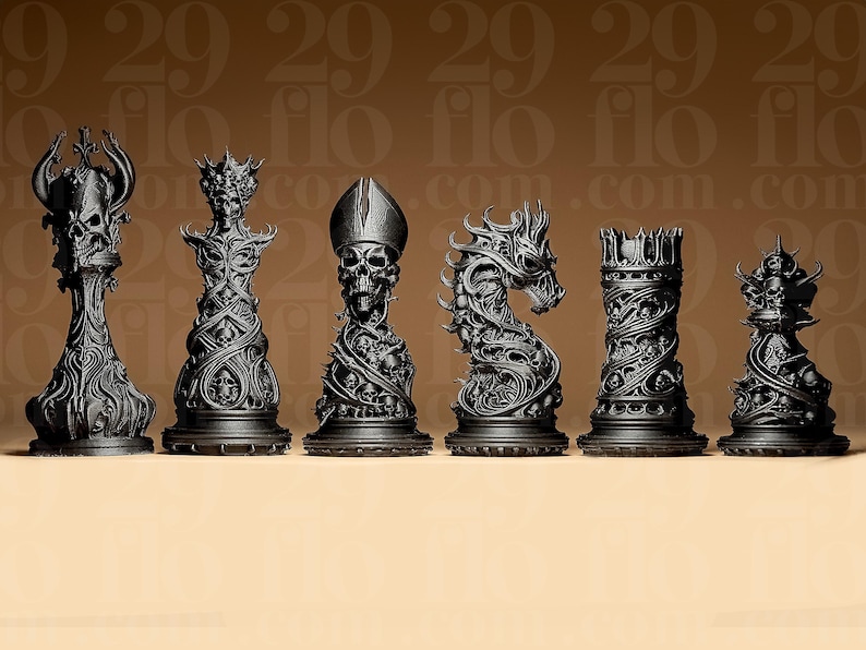 Gothic Ornamental Chess Set | Dark Art Chess Pieces | Morbid Skull ...