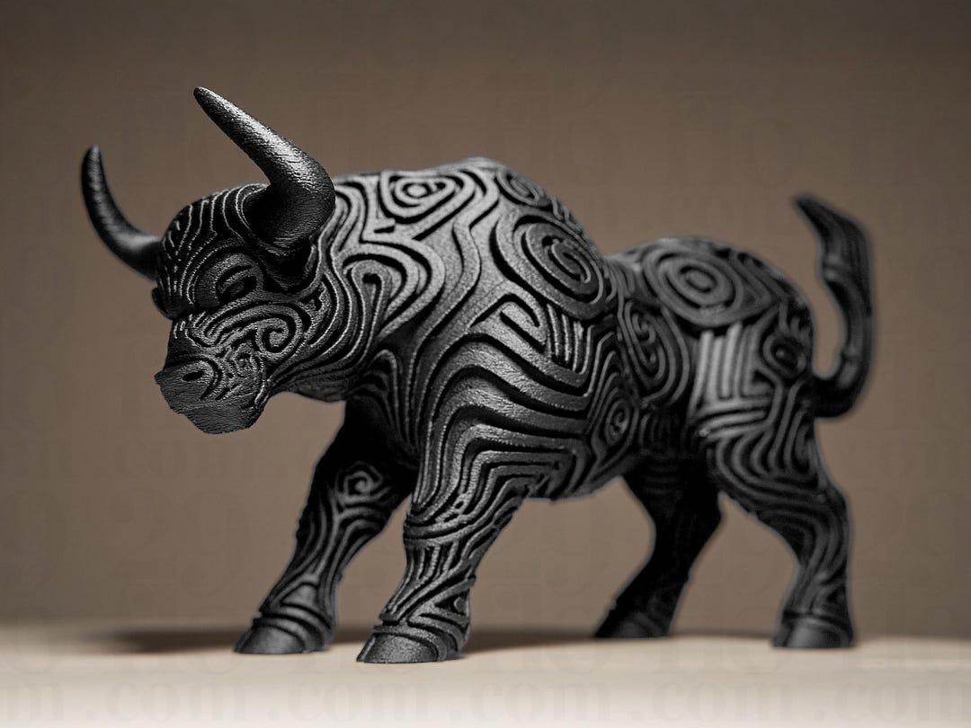 Designer Bull Sculpture | Black Bull in Modern Style | 3D Printed Art ...