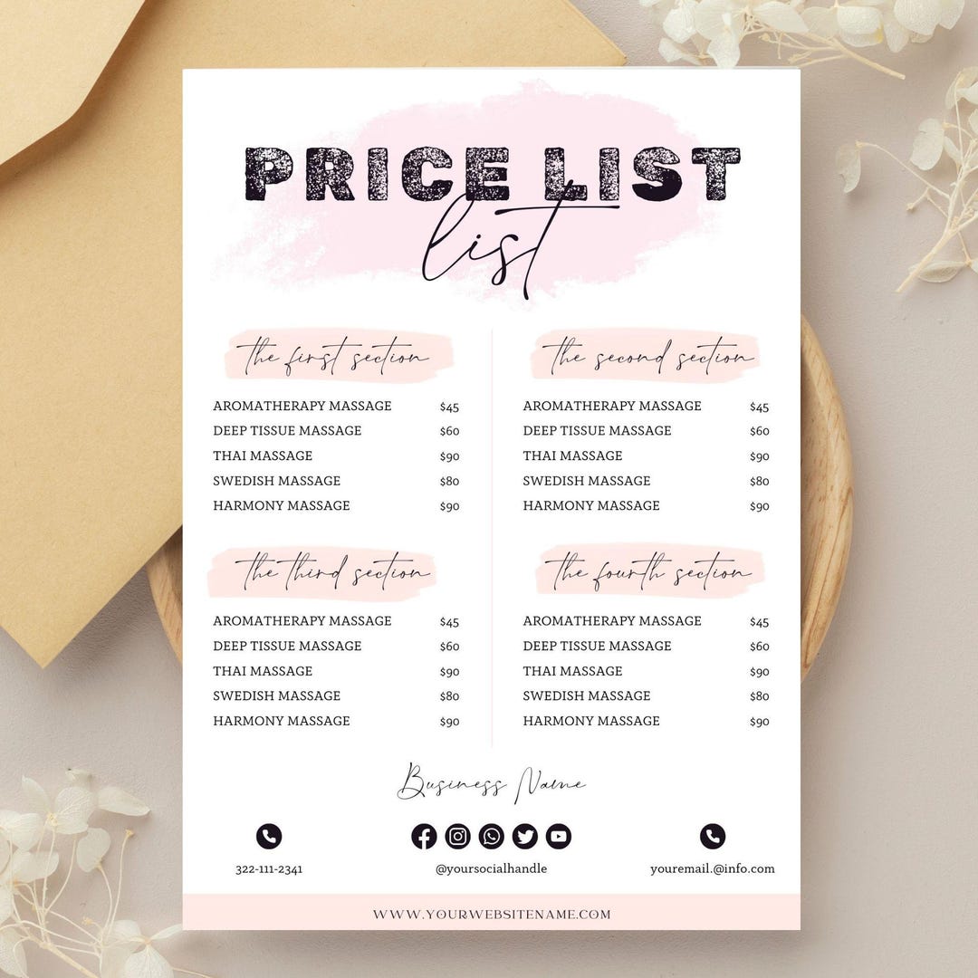 Modèle de liste de prix, modèle de liste de prix modifiable, modèle de ...