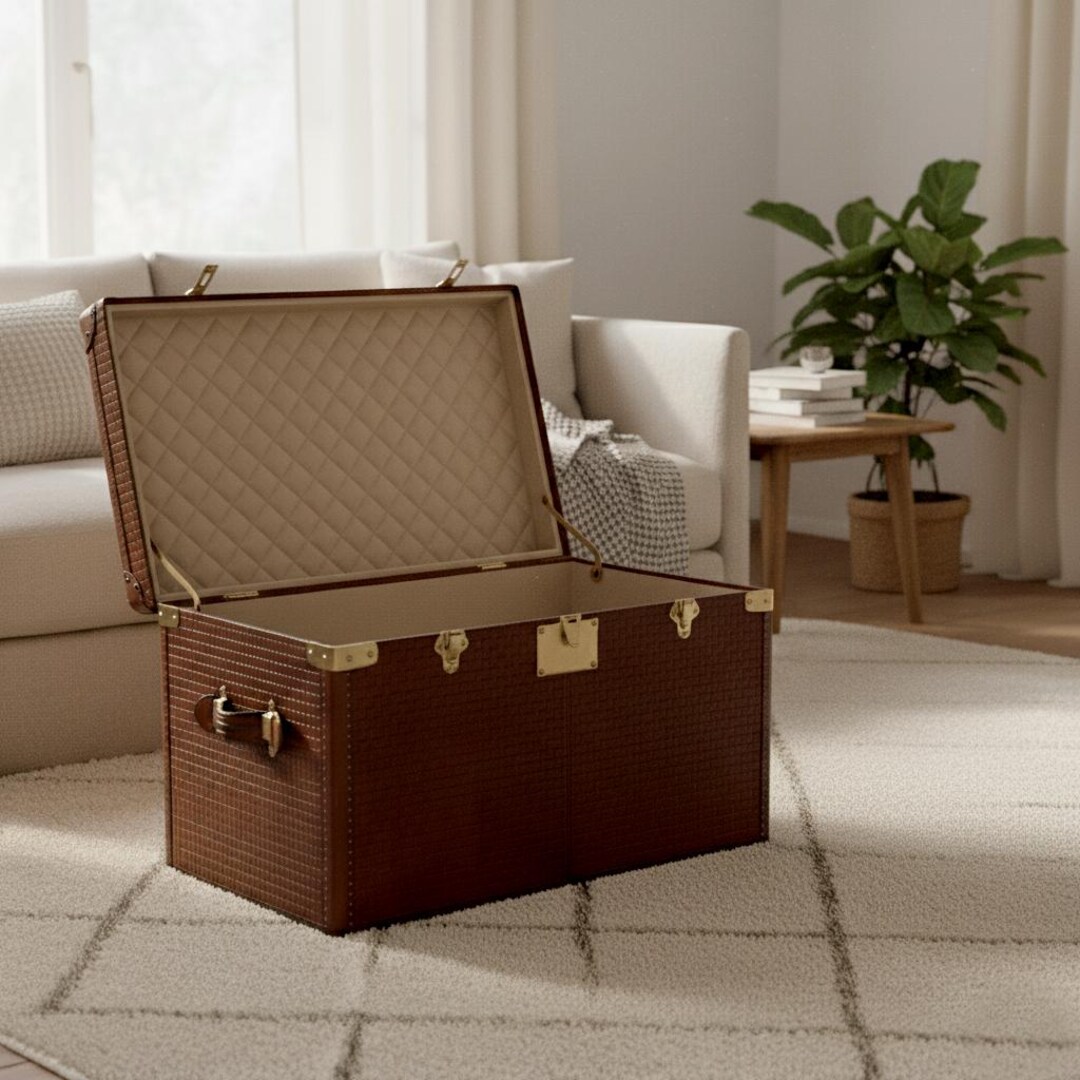 Leather Storage Trunk | Antique-style Brown Suitcase | Rustic Home ...