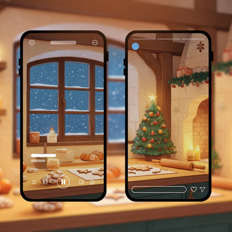 Animated Background Christmas Kitchen 4K Wallpaper, Cozy Holiday Baking ...