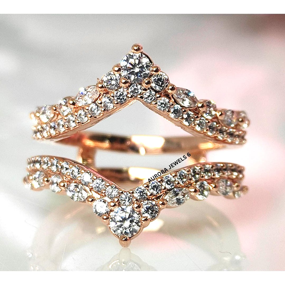 Marquise Cut Diamond Wrap Ring Guard Enhancer 14K Rose Gold Vermeil ...