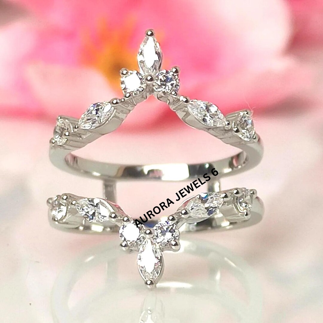 Marquise and Round Diamond Wrap Ring Guard Enhancer 925 Sterling Silver ...