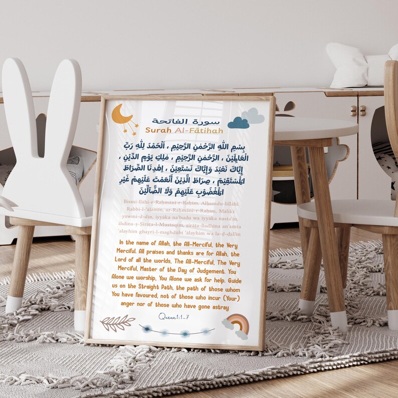 Surah Al-fatiha Kids Poster, Islamic Gift for Children, Muslim School ...