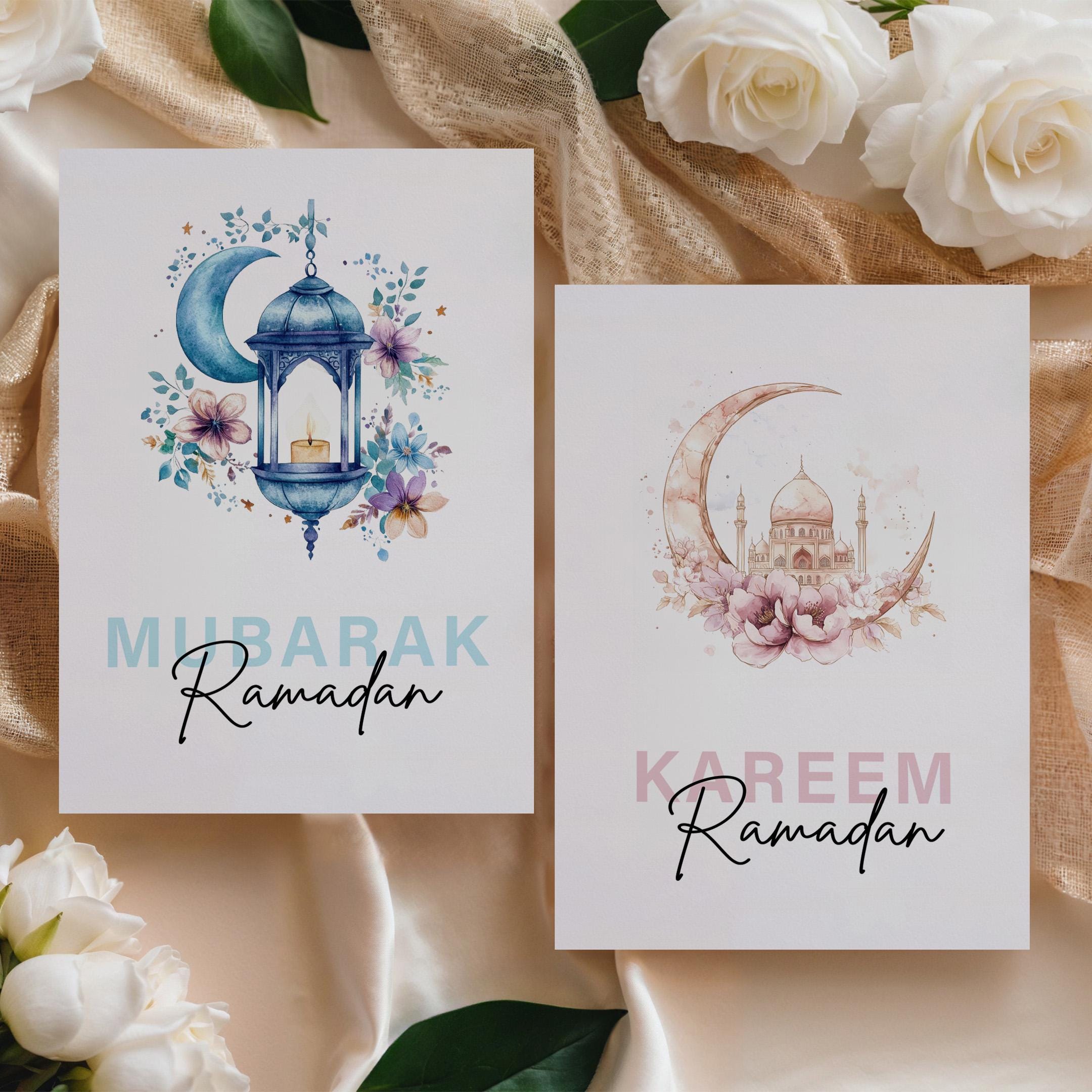 Ramadan Mubarak and Kareem Printable Cards, 6 Islamic Cards for Ramadan ...