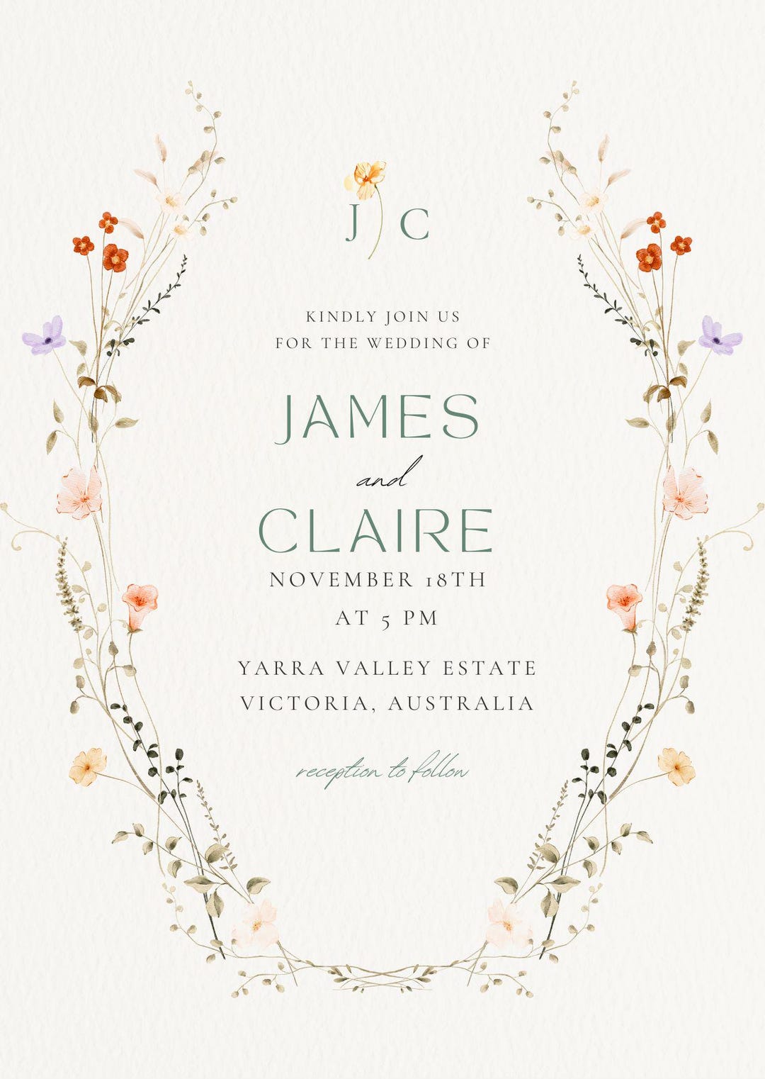 Boho Wedding Invitation | Rustic Wedding Invite | Printable Bohemian ...