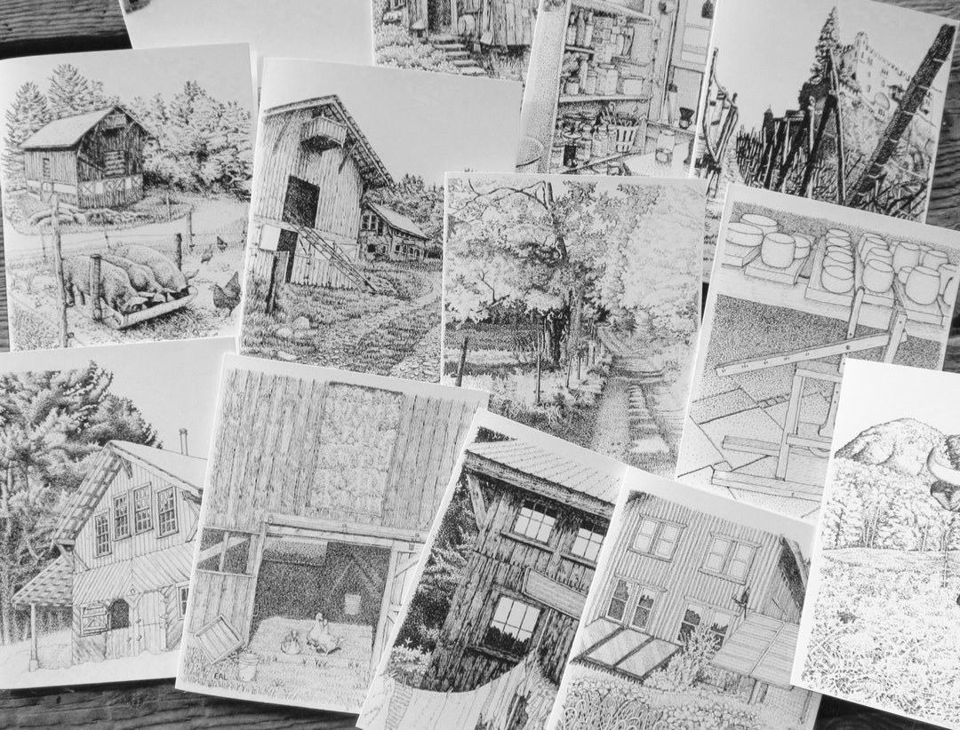 5 Assorted Cards From Pen-and-ink Drawings - Etsy