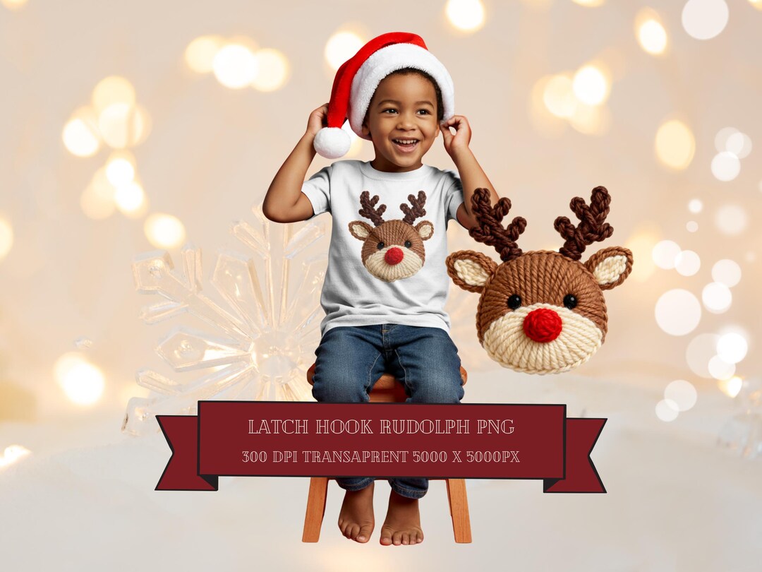 Latch Hook Rudolph PNG, Crochet Yarn Rudolph Face, 300 DPI Christmas T ...
