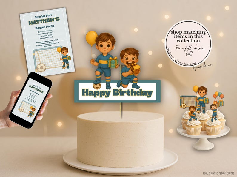 Soccer Cake Topper | Editable Canva Template | Printable Football ...