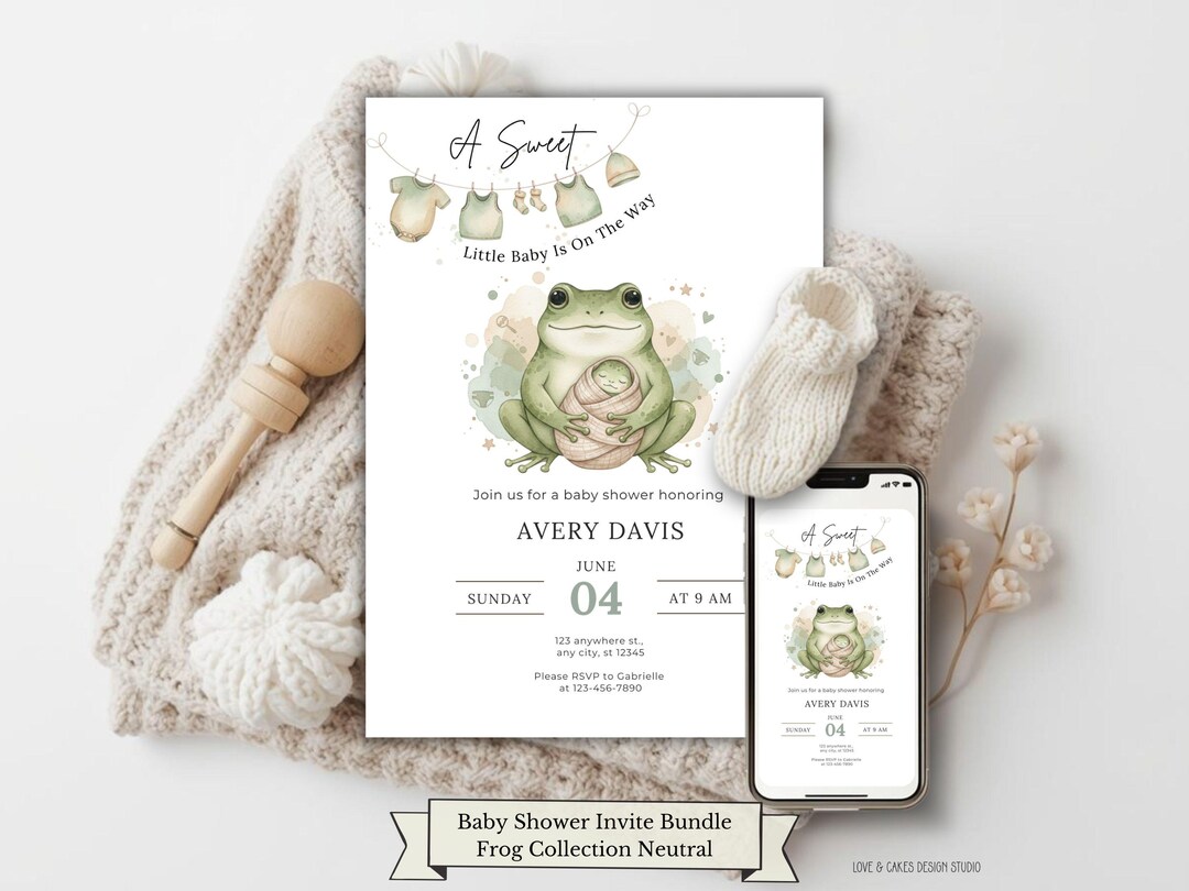Editable Baby Shower Invitation | Frog Baby Shower Invite | Neutral ...