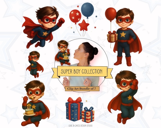 Super Hero Boy Digital Clipart Set SVG PNG Download Cute Super Boy Pop ...