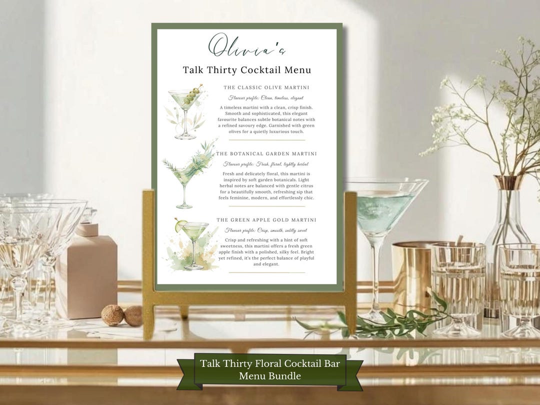 Editable Martini Drinks Menu Bundle | Talk Thirty 30th Birthday ...