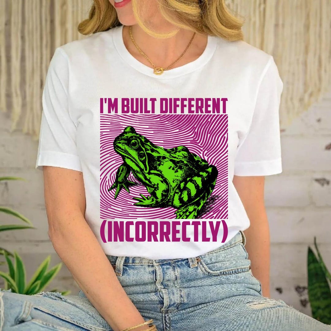 Funny Frog "built Different Incorrectly" Graphic Tee, Retro Streetwear ...