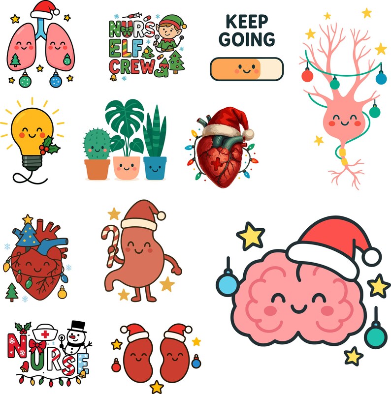 Funny Christmas Anatomy Clipart Bundle, Sarcastic Festive Human Organs ...