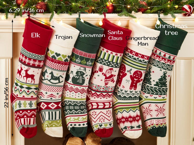 2025 Embroidered Christmas Stocking, Knitted Family Stocking ...