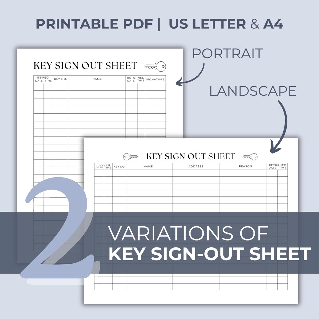 Key Log Book: Key Sign-out Sheet - Printable PDF (A4 & US Letter) - Etsy