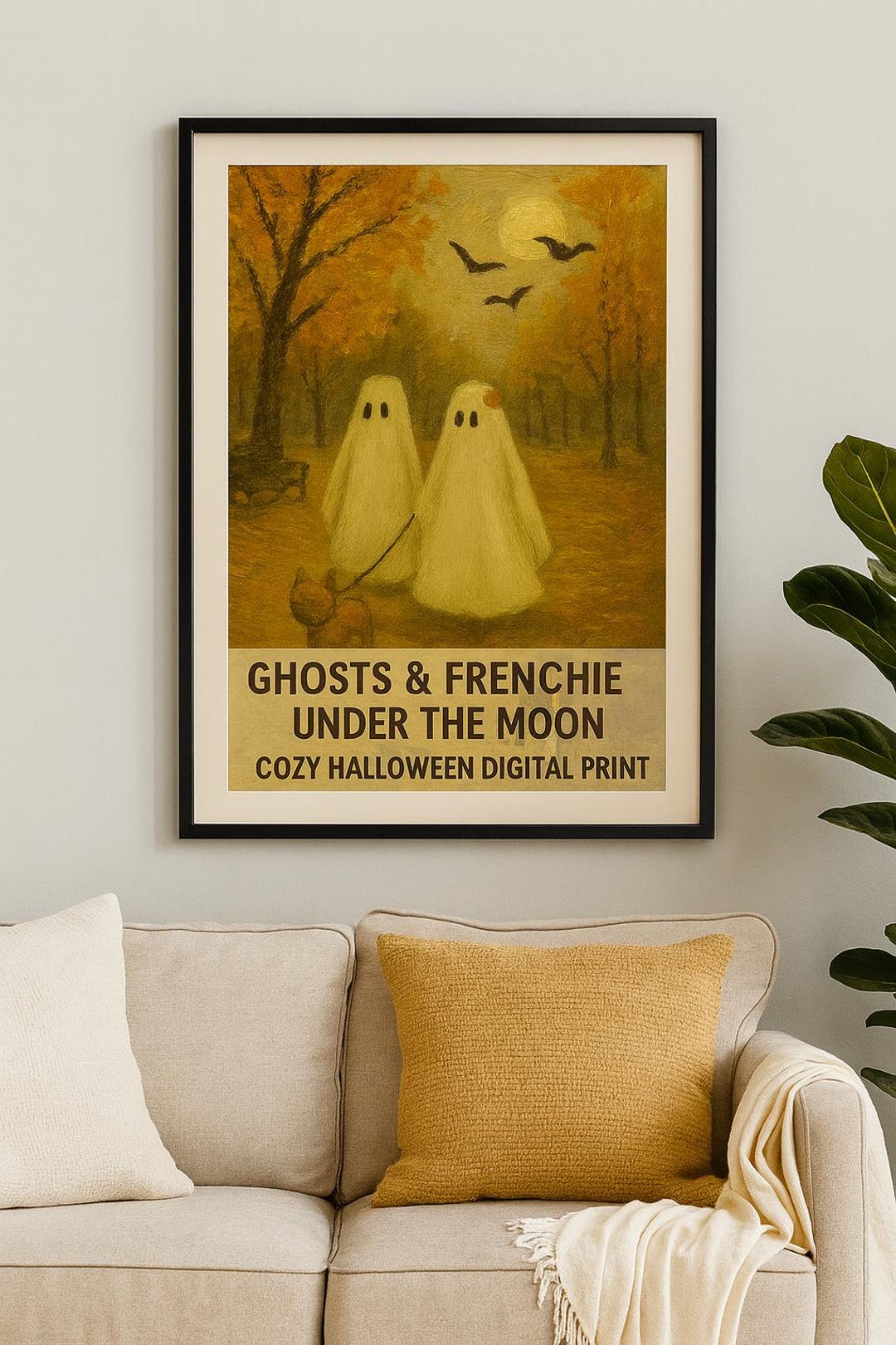 Ghosts Autumn Walk Print: French Bulldog Halloween Decor (digital ...