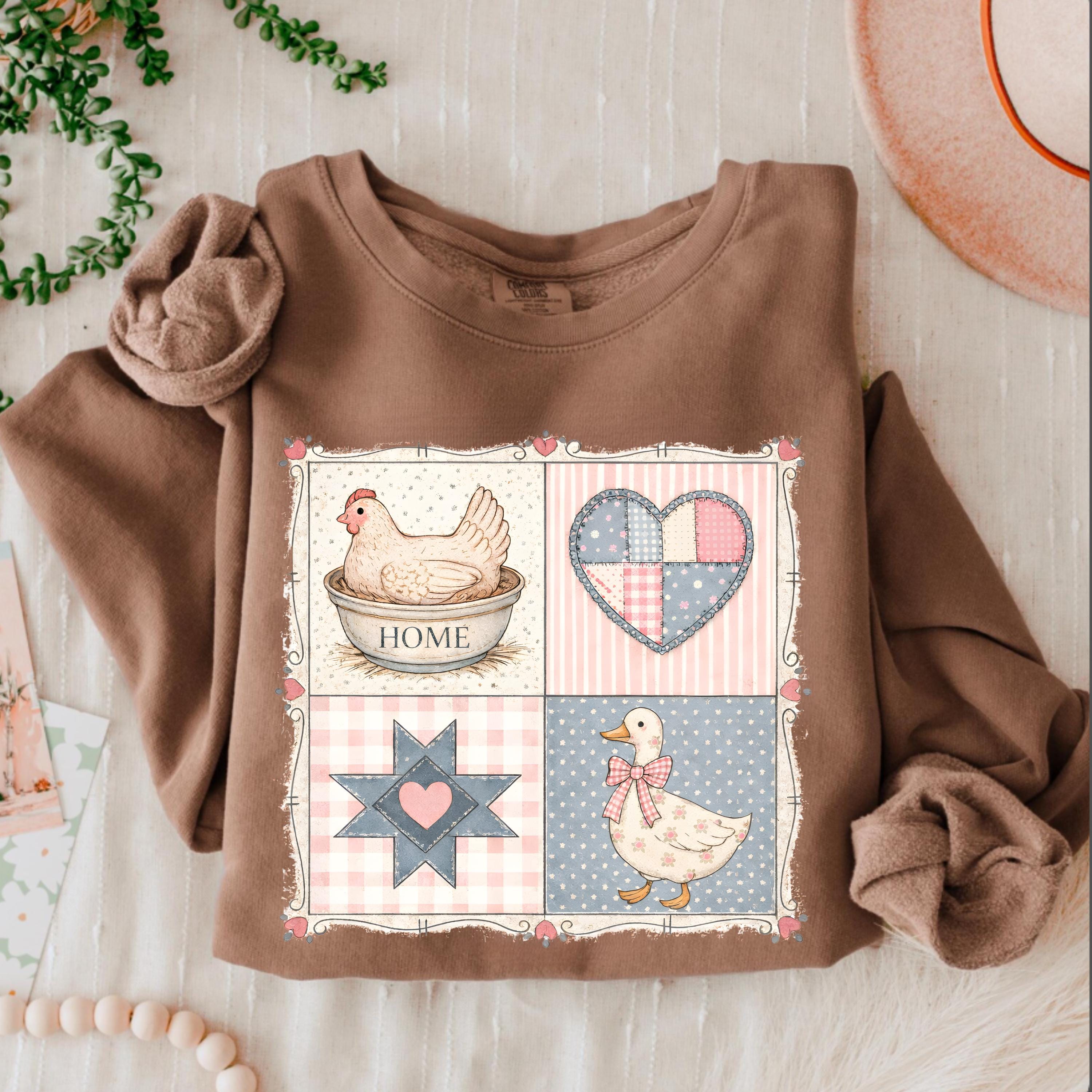 Vintage Cottagecore Quilt PNG, Grandma Core Farmhouse Hen Goose Art ...