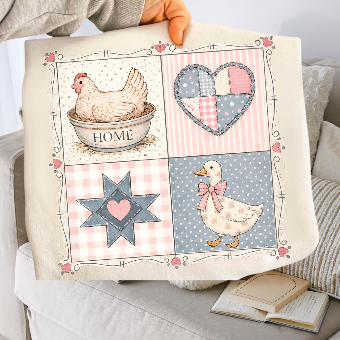 Vintage Cottagecore Quilt PNG, Grandma Core Farmhouse Hen Goose Art ...
