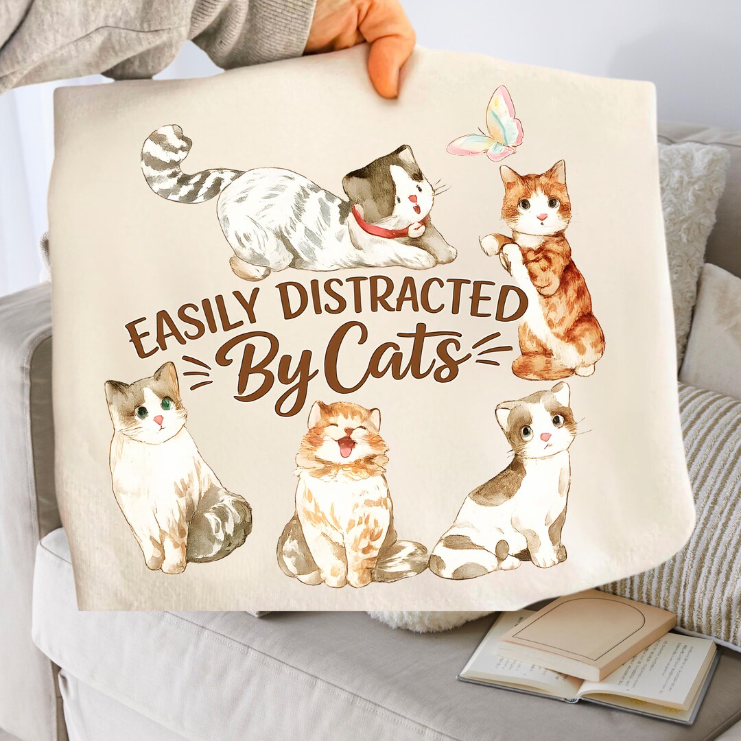 Easily Distracted by Cats PNG, Cat Lover Quote Design, Watercolor Cat ...
