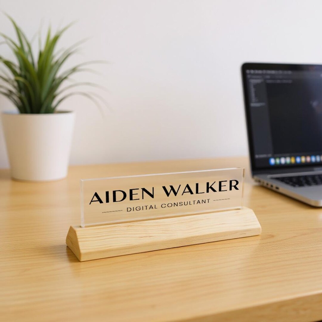 Personalized Office Desk Name Plate With Wooden Base – Custom Decor ...