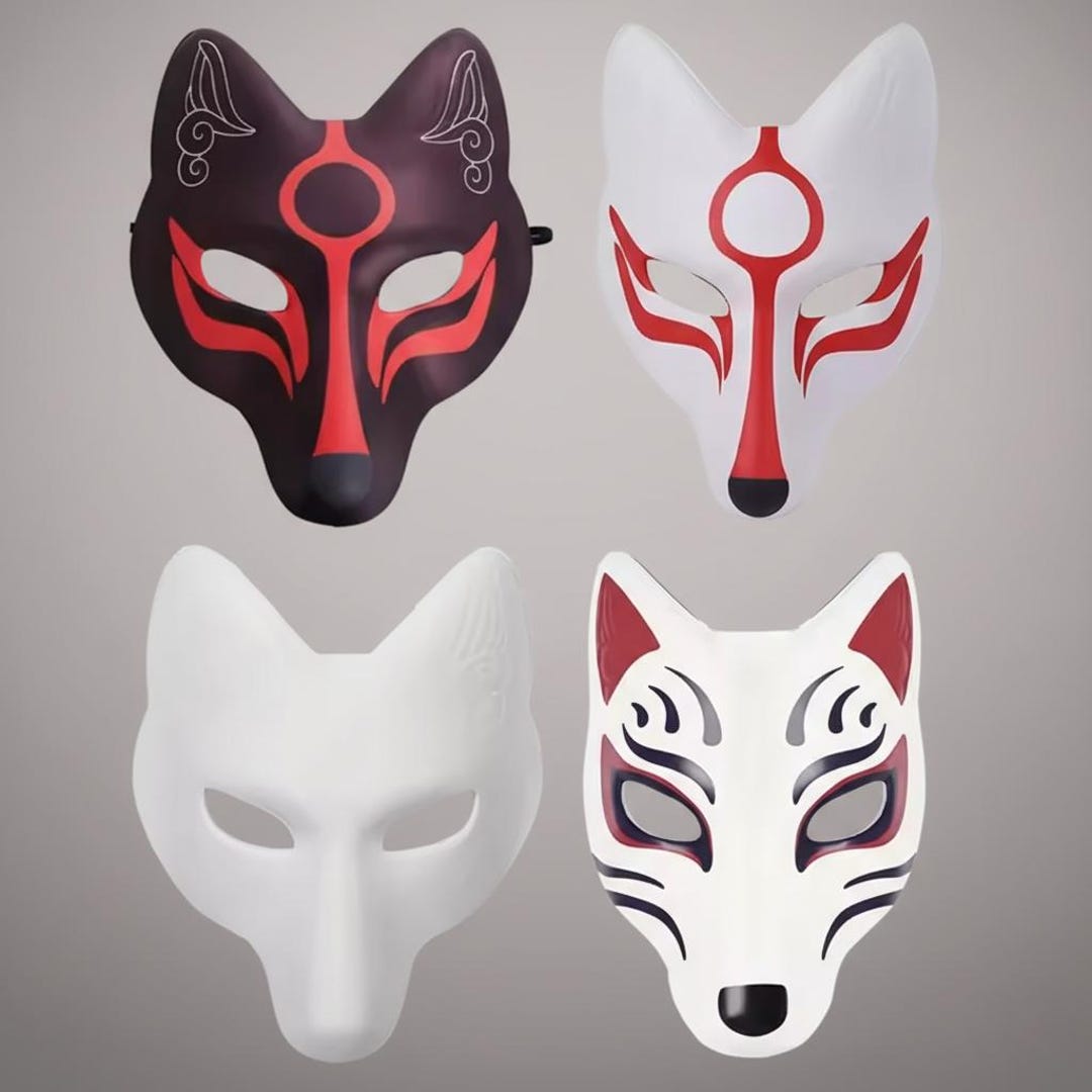 Japanese Kitsune Fox Mask PU Leather Anime Cosplay Halloween Party ...