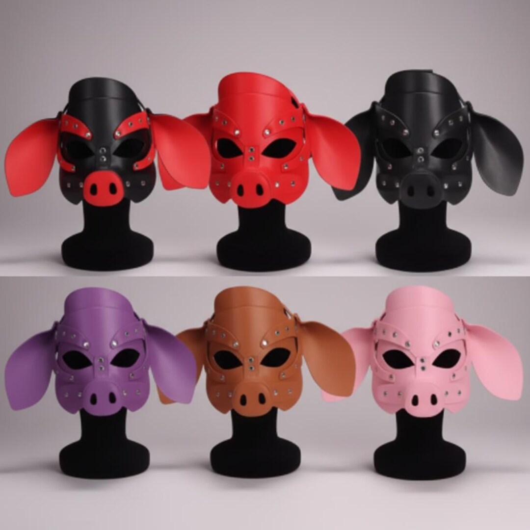PU Leather Pig Cosplay Full Face Mask Rivet Fetish Party Headgear ...