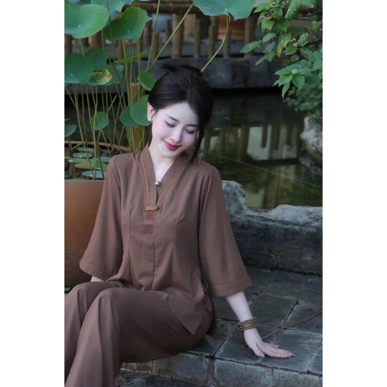 Pre-made Ao Dai Viet Nam, Women's Temple Outfit, Elegant V-neck Snow ...