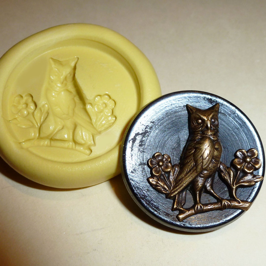 Antique Button Mold- Owl on a Branch, Flowers, Flexible Silicone Push ...