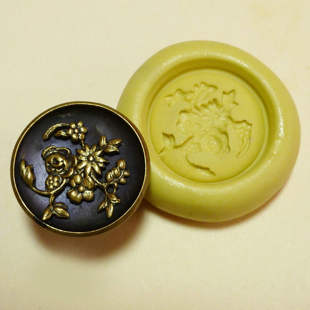 Antique Button Mold- Flowers, Floral, Flexible Silicone Push Mold, PMC ...