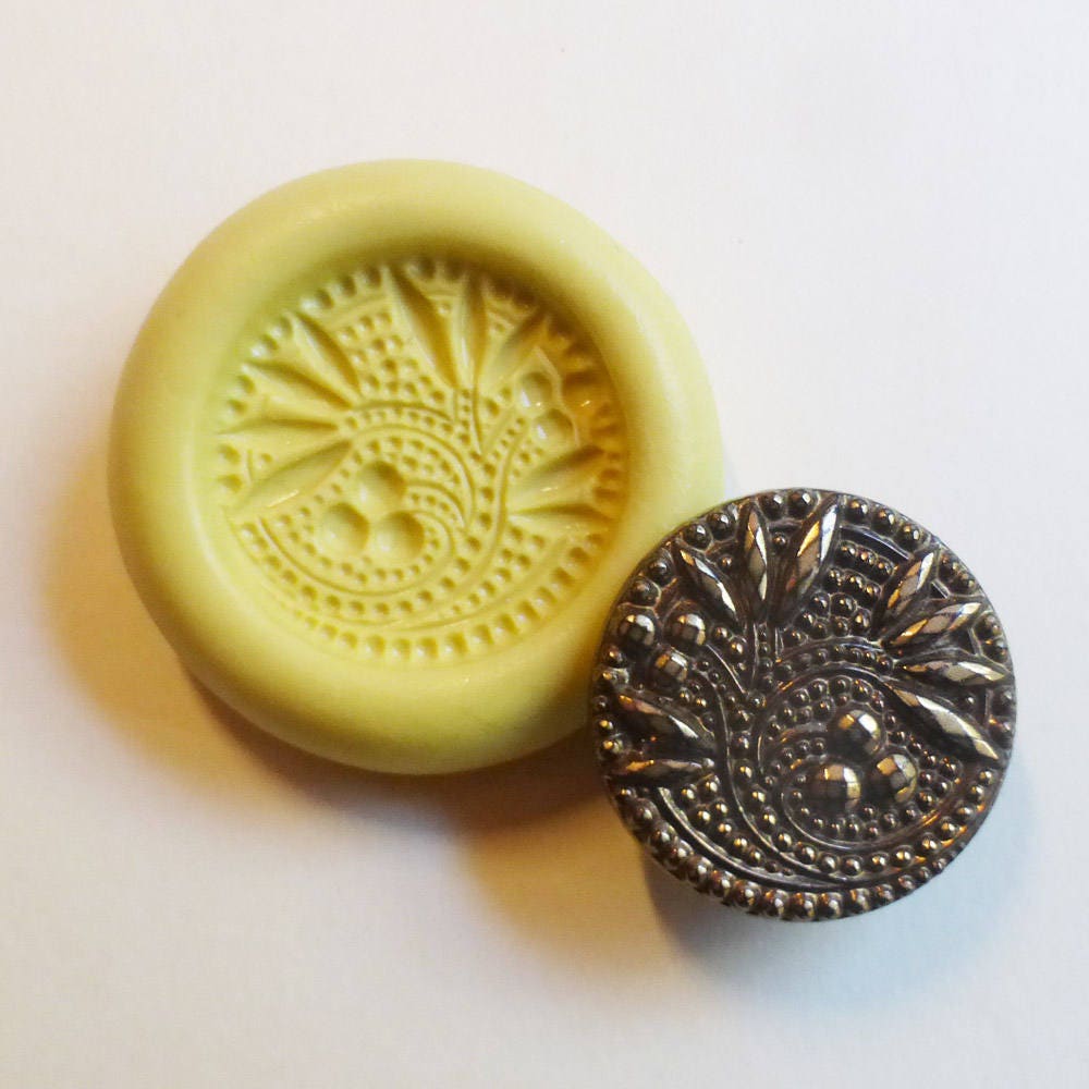 Antique Button Mold- Floral, Flowers, Flexible Silicone Push Mold, PMC ...