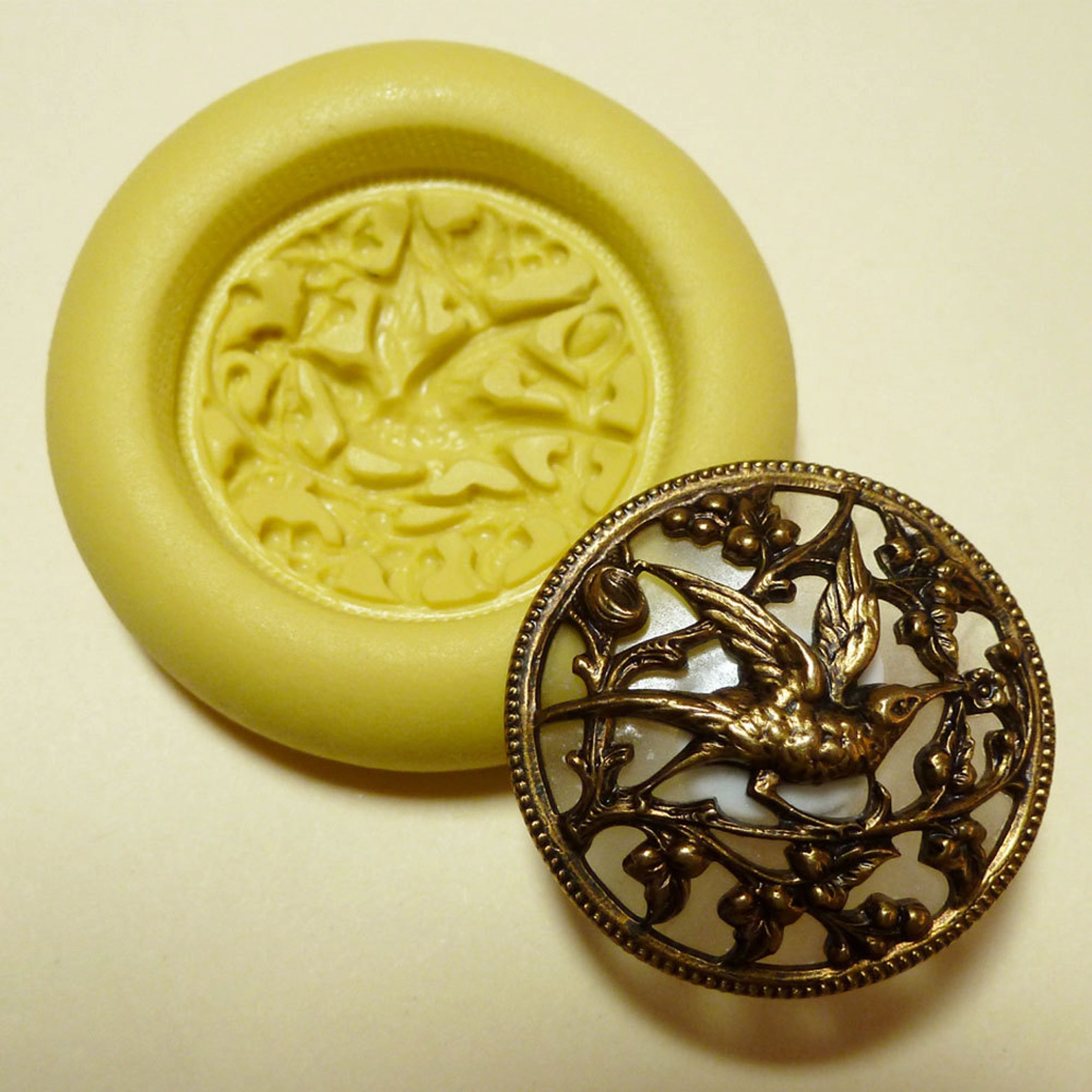 Antique Button Mold- Bird With Nest, Openwork, Flexible Silicone Push ...