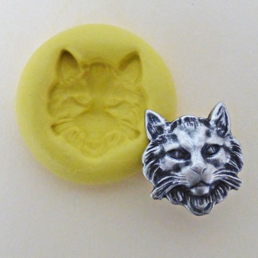 Antique Button Mold- Cat Face, Flexible Silicone Push Mold, PMC, Art ...