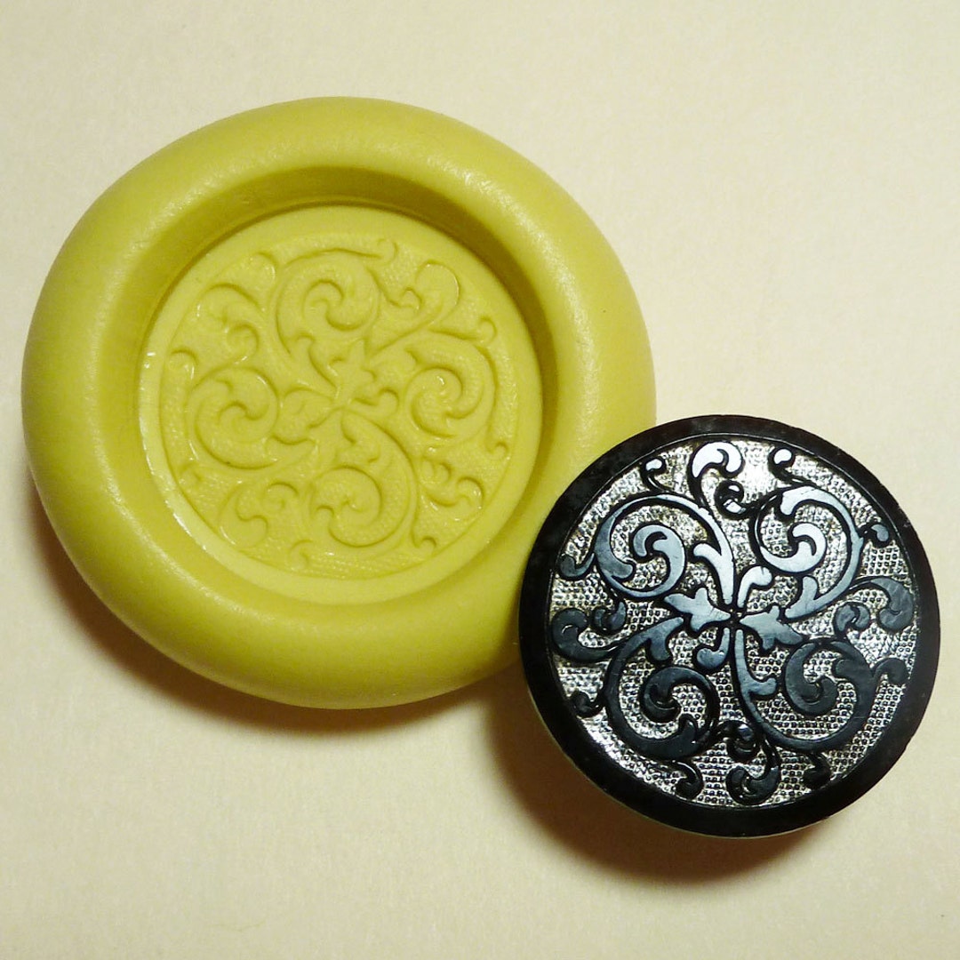 Antique Button Mold- Swirls, Flexible Silicone Push Mold, PMC, Art Clay ...