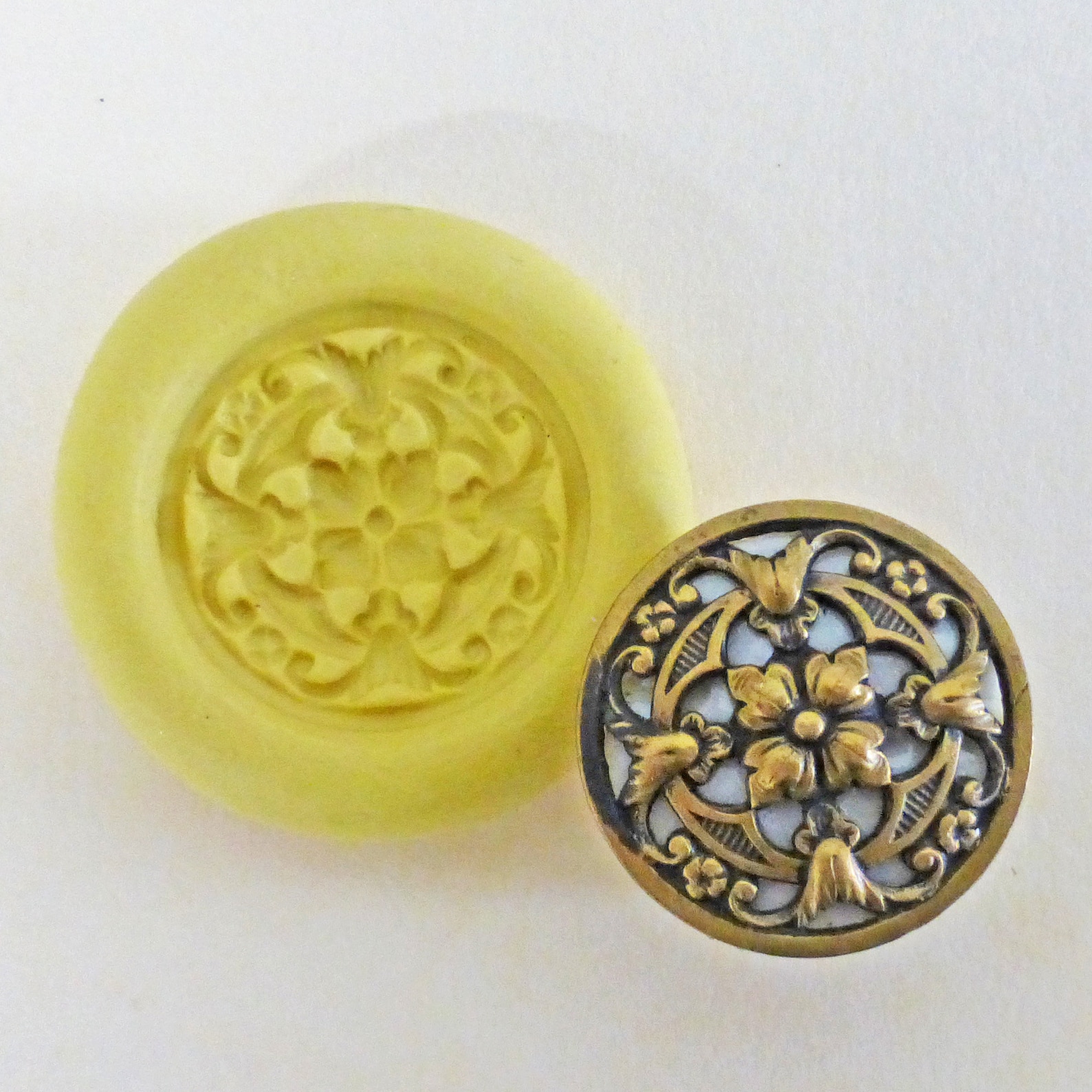 Antique Button Mold-floral, Flower, Flexible Silicone Push Mold, PMC ...