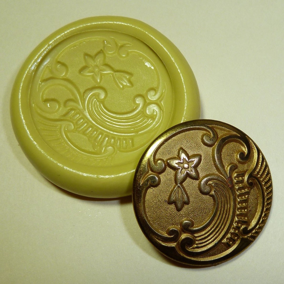 Antique Button Mold- Flexible Silicone Push Mold, PMC, Art Clay Silver ...