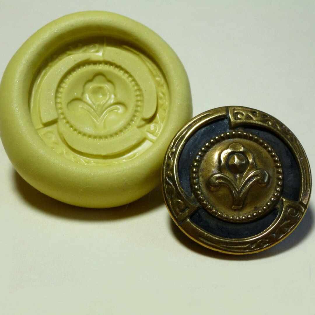 Antique Button Mold- Floral With Border, Flexible Silicone Push Mold ...