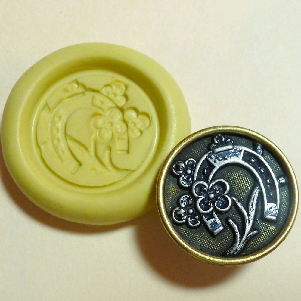 Antique Button Mold- Horseshoe With Flowers, Flexible Silicone Push ...
