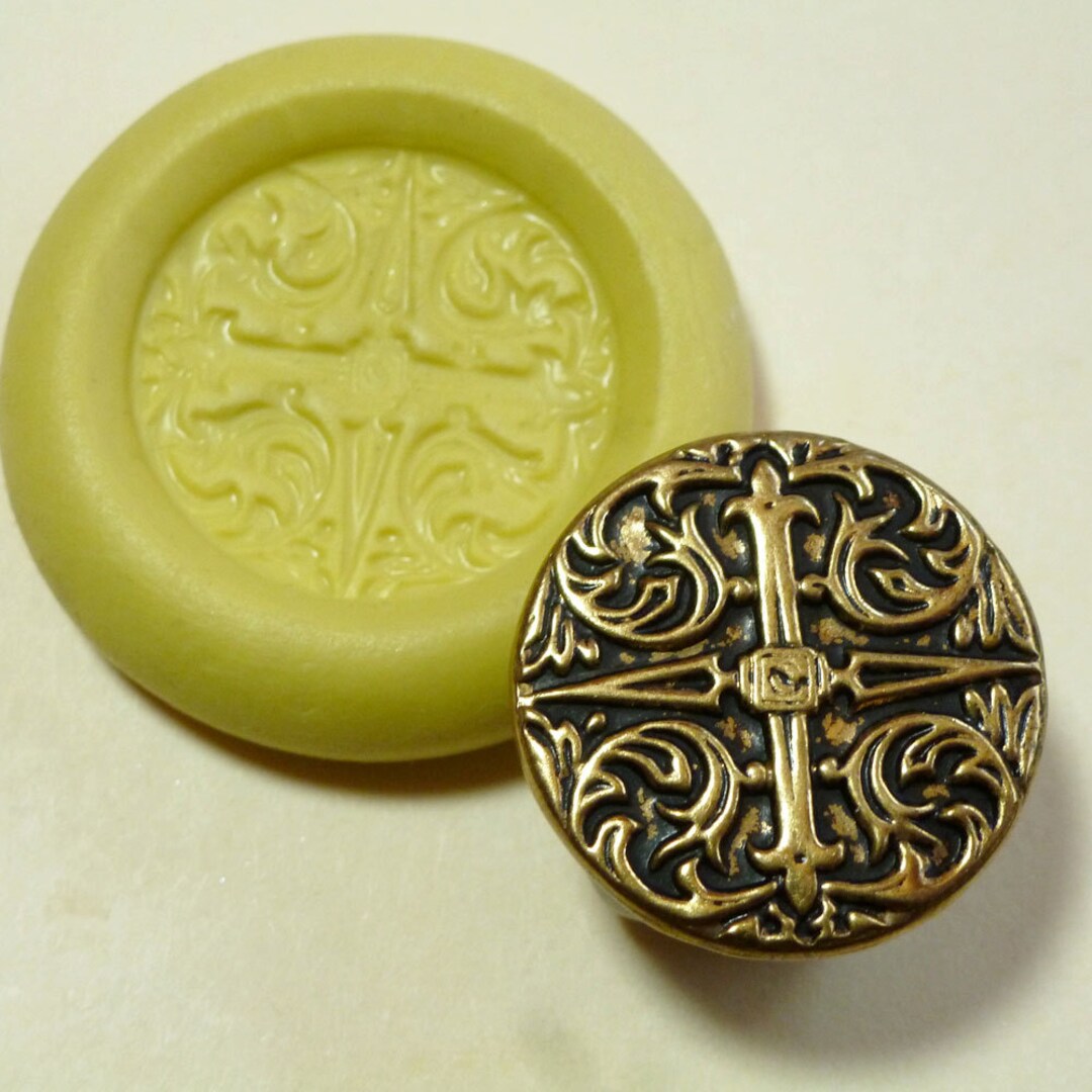Antique Button Mold- Cross, Flexible Silicone Push Mold, PMC, Art Clay ...