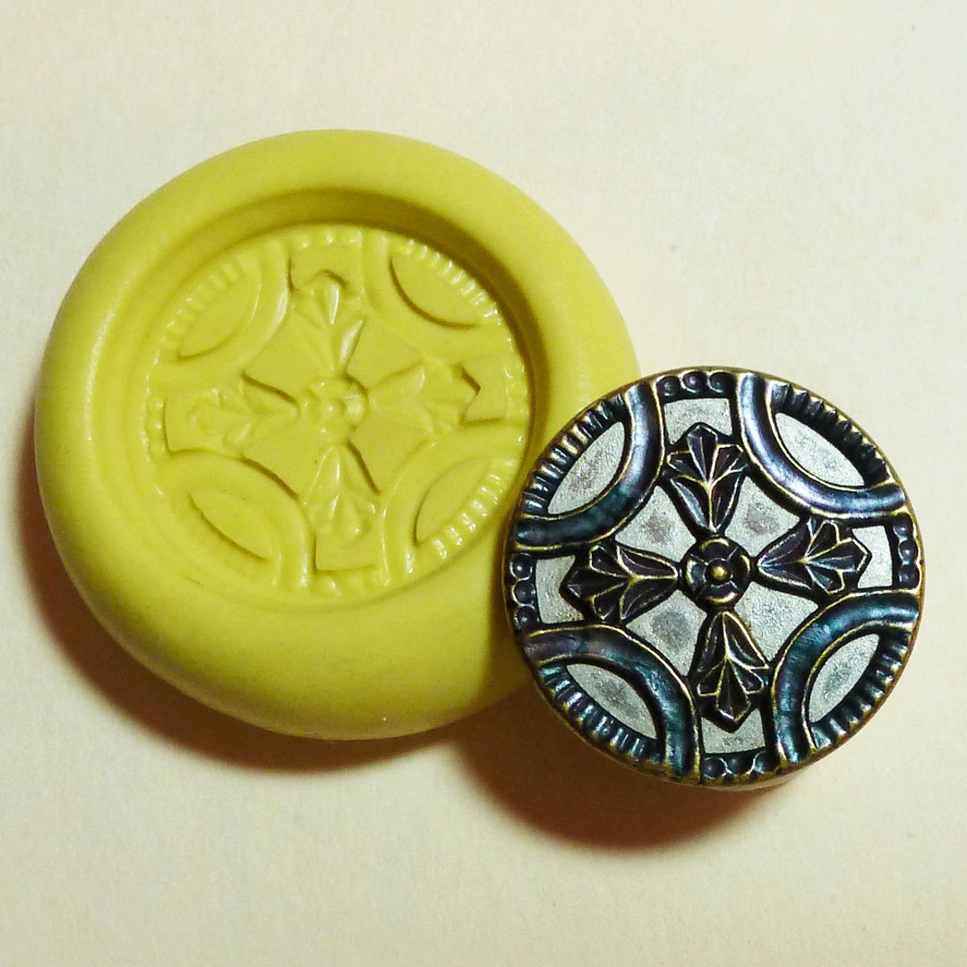 Antique Button Mold- Decorative Cross, Flexible Silicone Push Mold, PMC ...