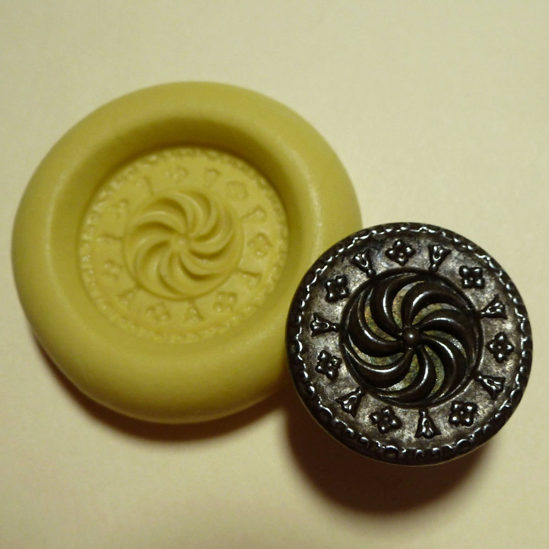 Antique Button Mold- Swirl, Pinwheel, Flexible Silicone Push Mold, PMC ...