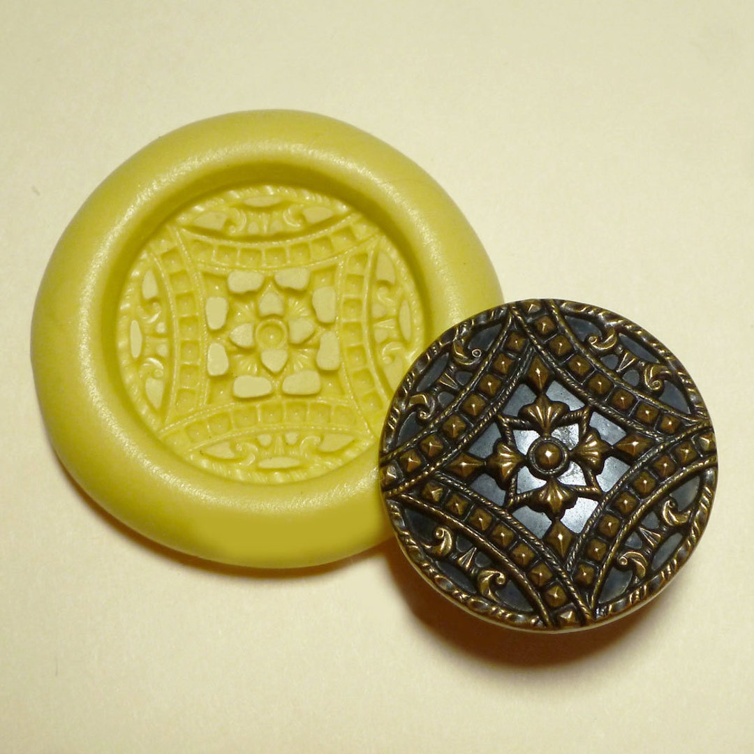 Antique Button Mold Flexible Silicone Push Mold, Decorative Cross, PMC ...
