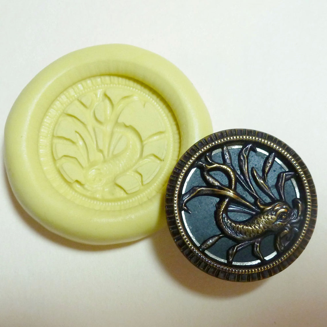 Antique Button Mold- Koi Fish, Flexible Silicone Push Mold, PMC, Art ...