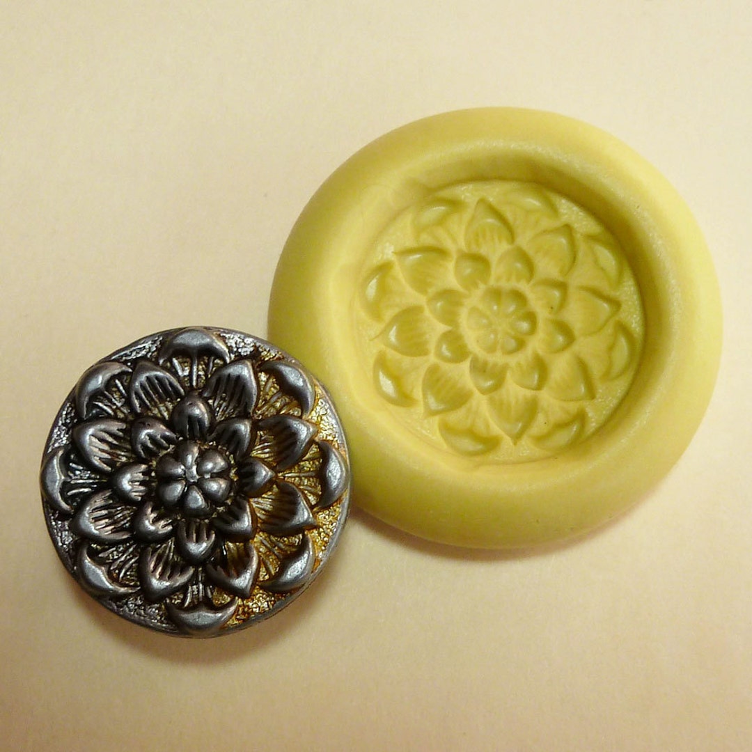 Antique Button Mold-floral, Flower, Flexible Silicone Push Mold, PMC ...