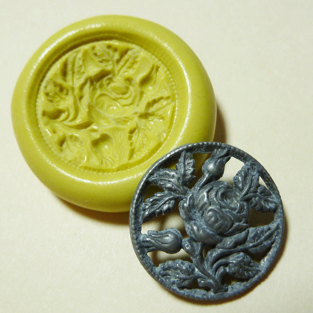 Antique Button Mold- Rose, Rosebuds, Flexible Silicone Push Mold, PMC ...