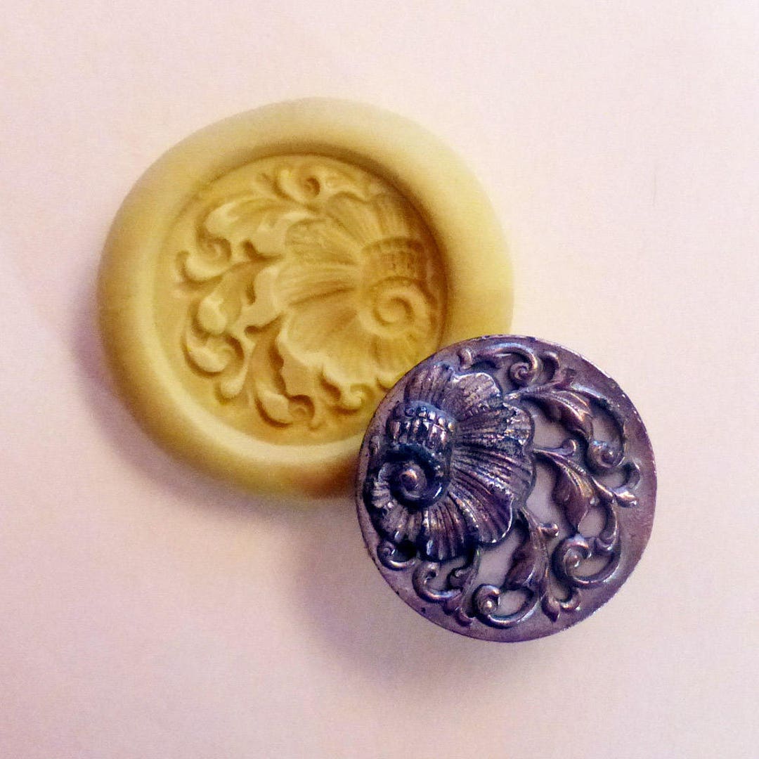 Antique Button Mold- Shell, Floral, Flexible Silicone Push Mold, PMC ...