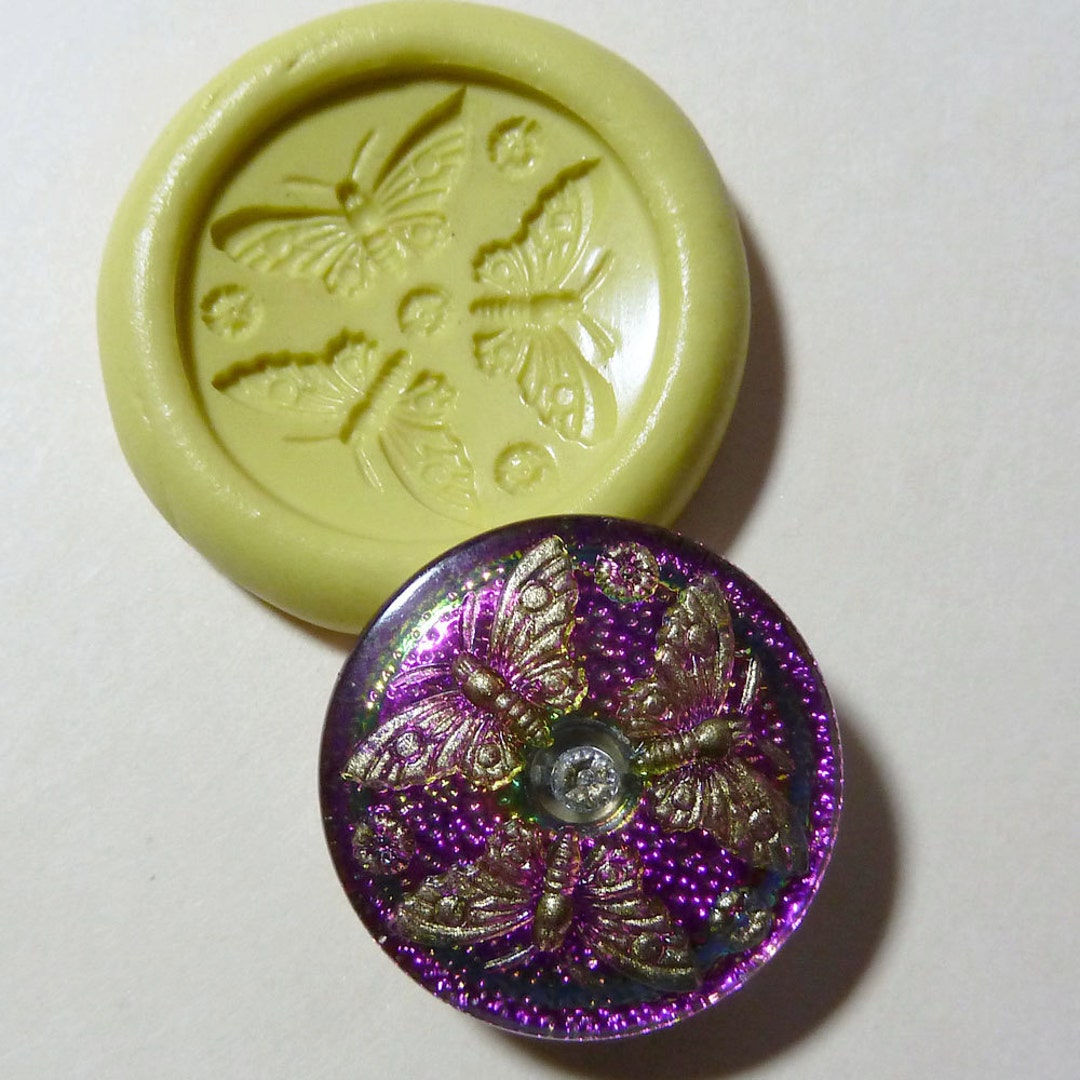 Antique Button Mold- Butterflies, Flexible Silicone Push Mold, PMC, Art ...