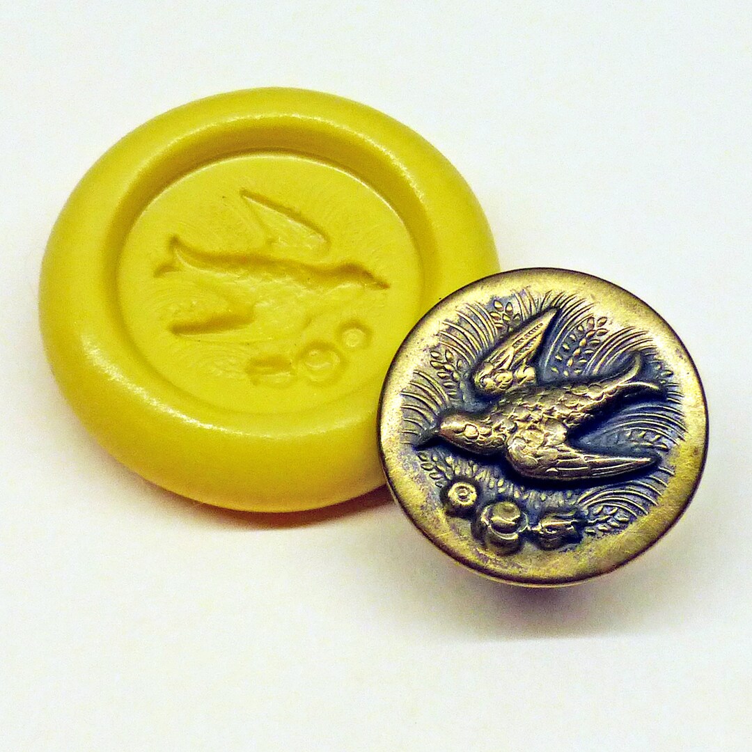 Antique Button Mold- Flying Bird, Flexible Silicone Push Mold, PMC, Art ...
